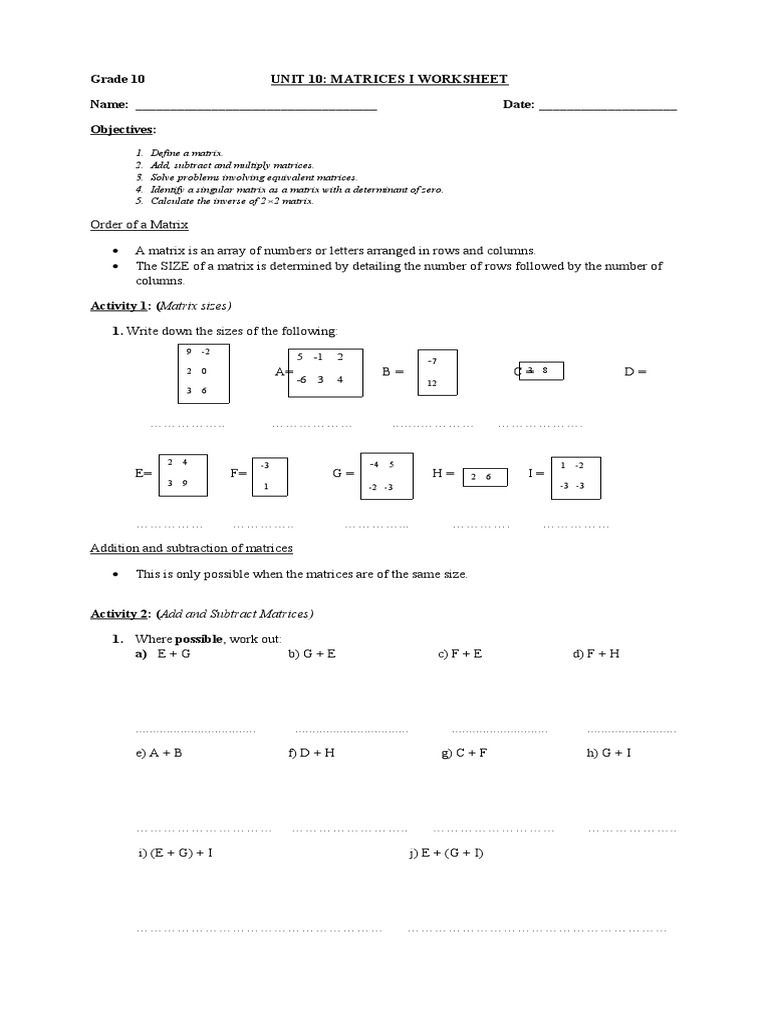 Worksheet - Matrices | Download Free PDF | Determinant | Matrix ...