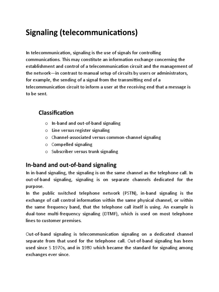 Signaling (Telecommunications) : Classification | PDF | Signaling ...