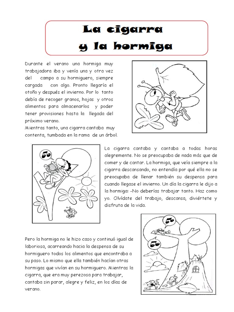 Lectura La Cigarra y La Hormiga | PDF | Hormiga | Alimentos