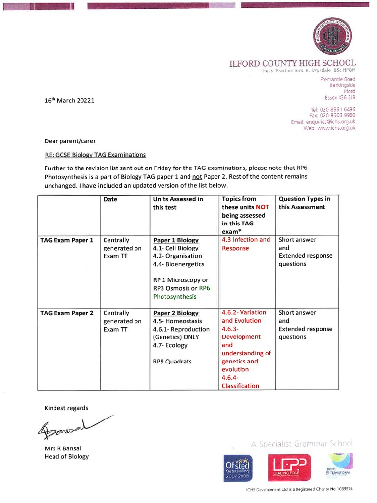 GCSE Biology TAG Revision | PDF