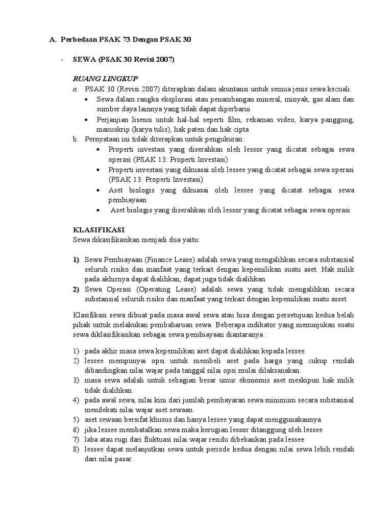 Perbandingan PSAK 73 dan PSAK 30 | PDF