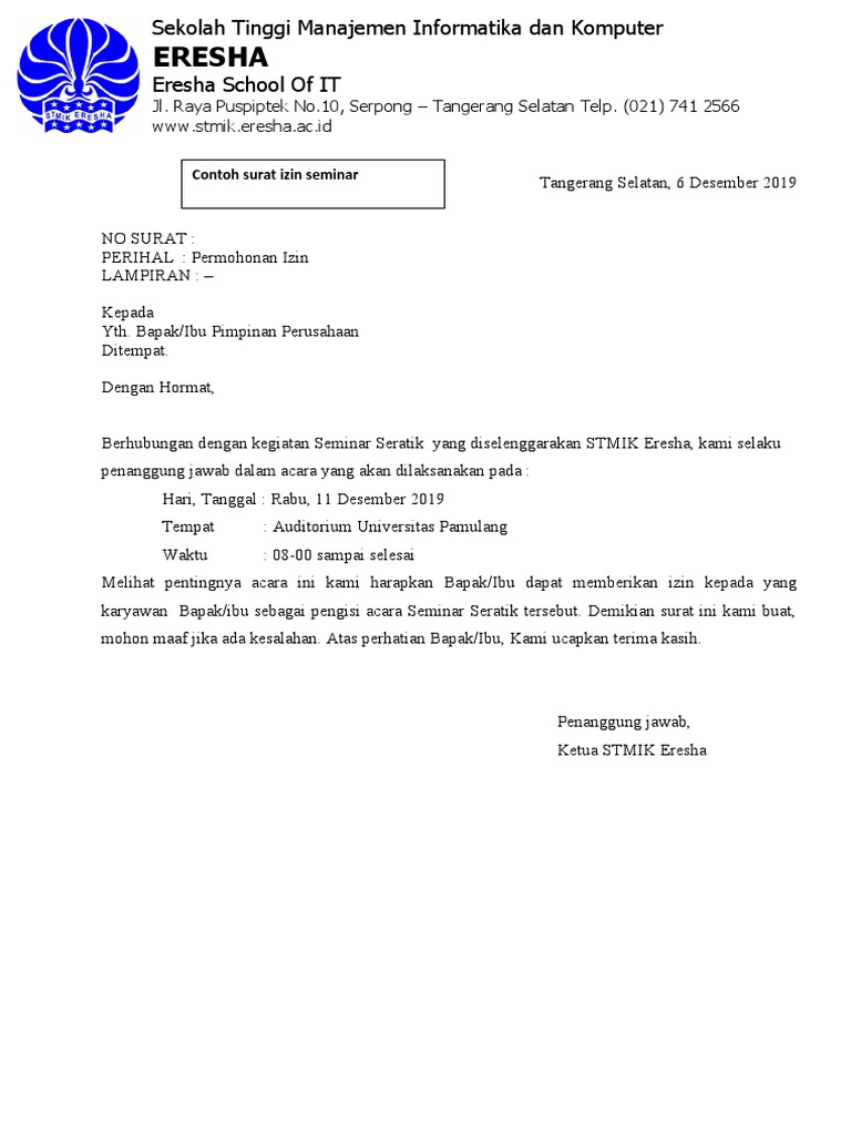 Contoh Surat Izin Seminar | PDF
