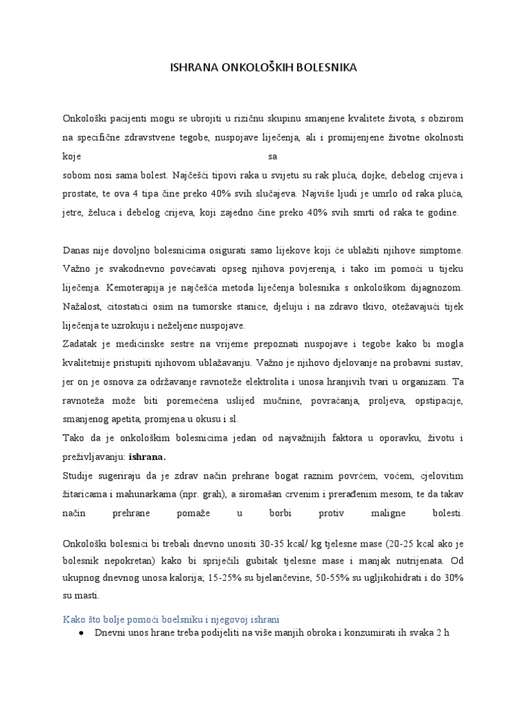 Ishrana Onkoloskih Bolesnik | PDF