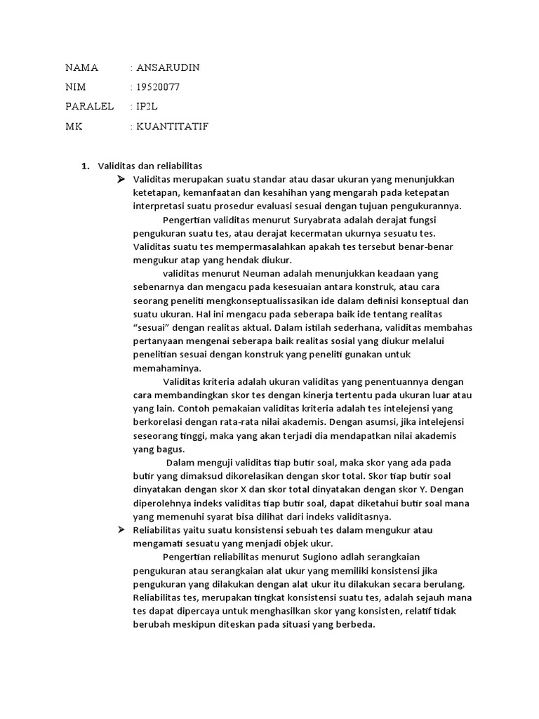 Ansarudin 19520077 Ip2l Uas Kuantitatif | PDF