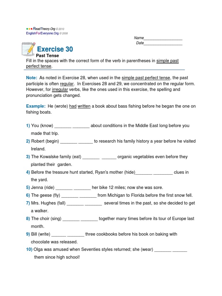 Past Tense Exercise 30 | PDF