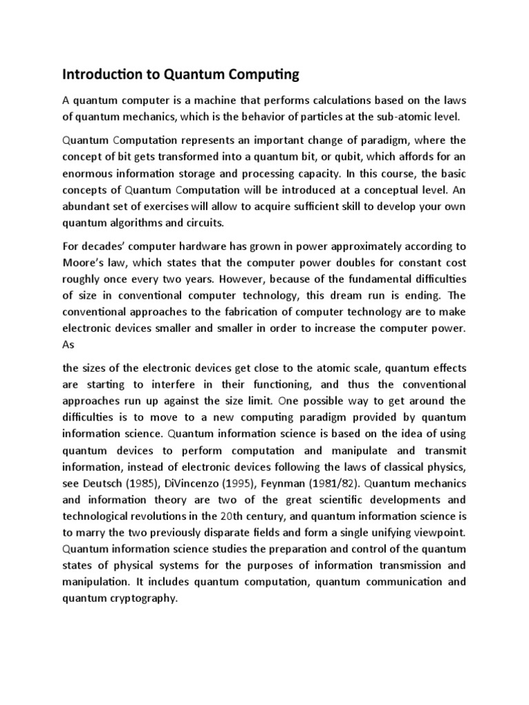 Introduction To Quantum Computing | PDF | Quantum Computing | Quantum ...