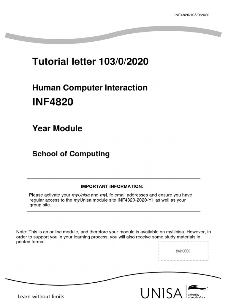 Tutorial Letter 103/0/2020: Human Computer Interaction | PDF ...