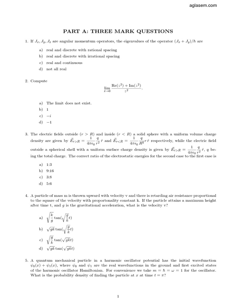 Part A: Three Mark Questions: X y Z X y | PDF | Electronvolt | Electron