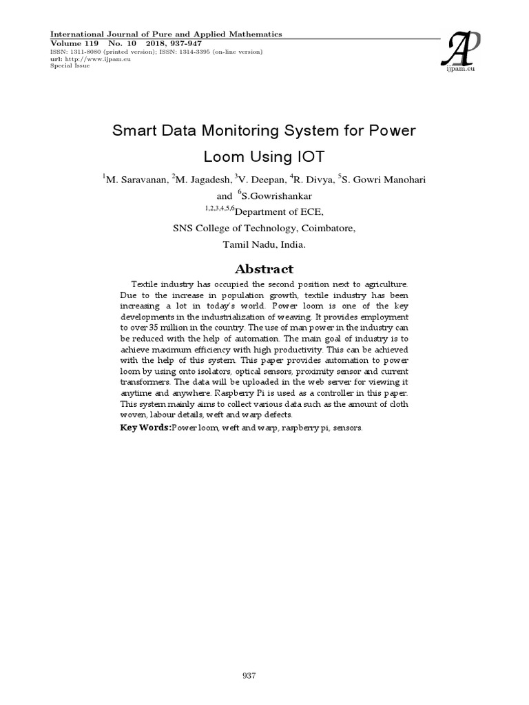 Smart Data Monitoring System For Power Loom Using IOT | PDF | Raspberry ...