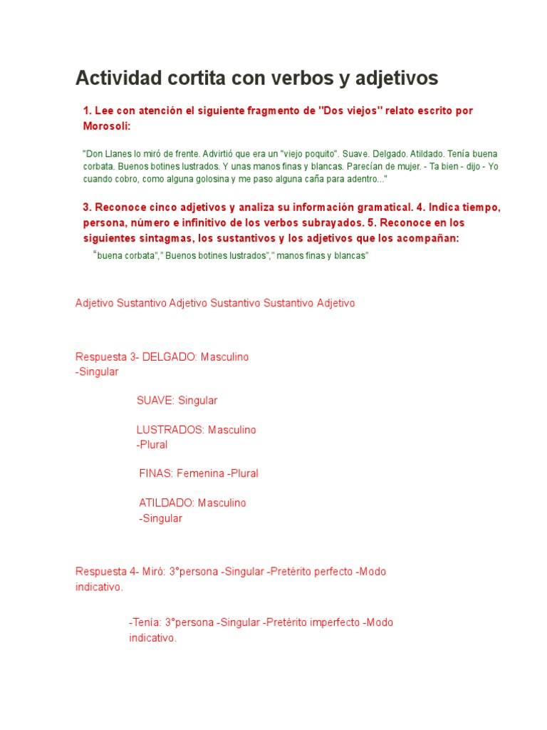Actividad Cortita Con Verbos y Adjetivos 5 de Mayo | PDF | Artes del ...