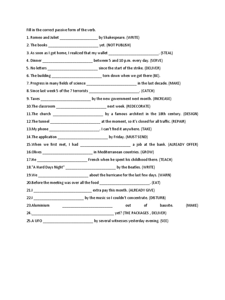 Fill in The Correct Passive Form of The Verb | PDF