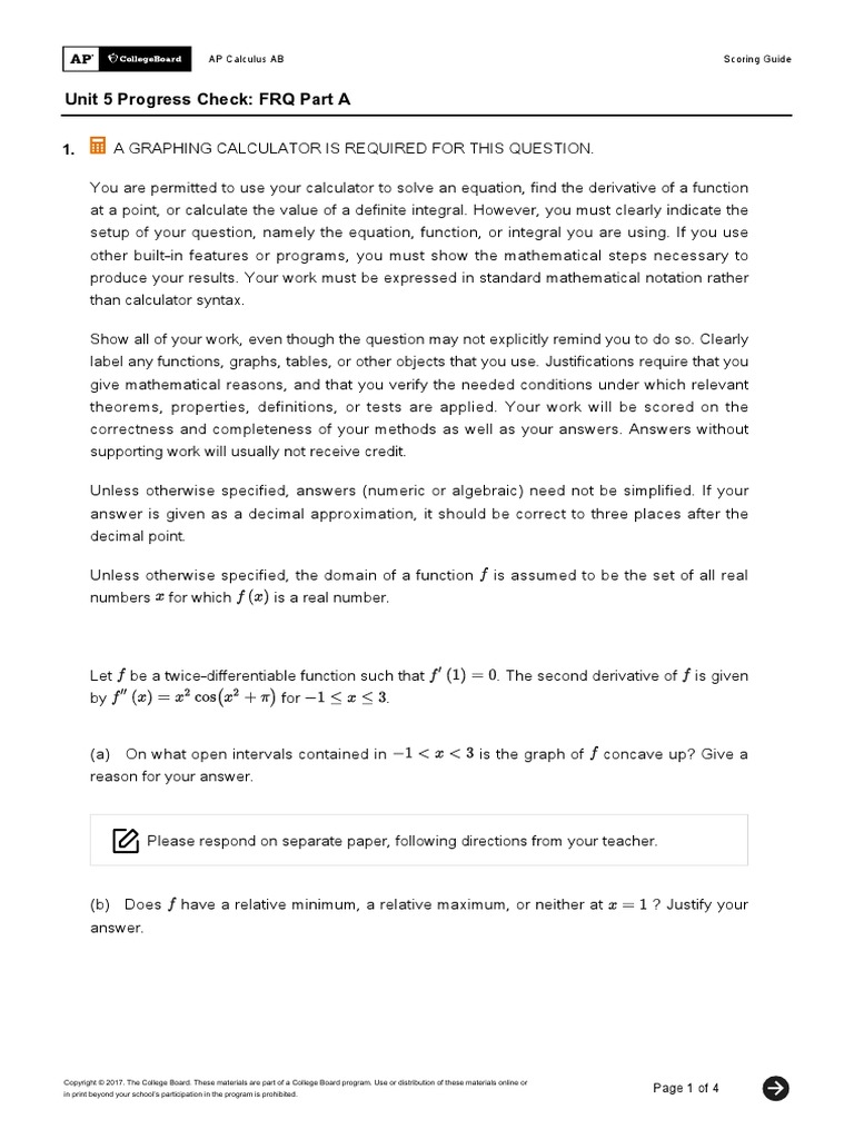 Unit 5 FRQ A Scoring Guide | PDF | Function (Mathematics) | Integral