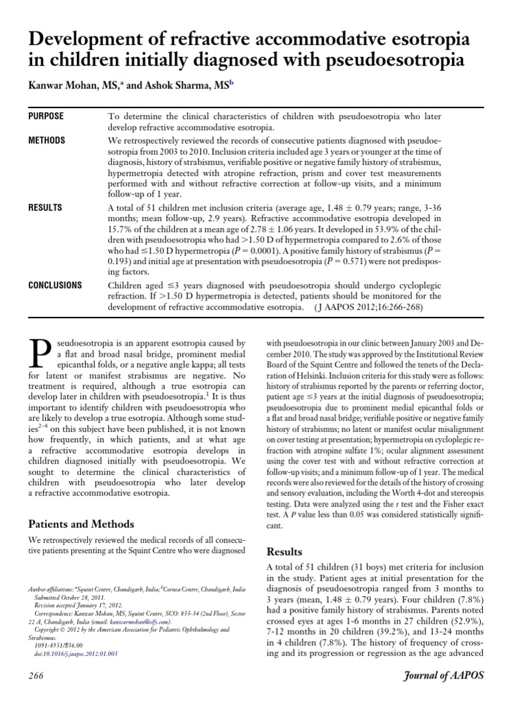 Development of Refractive Accommodative Esotropia in Children Initially ...