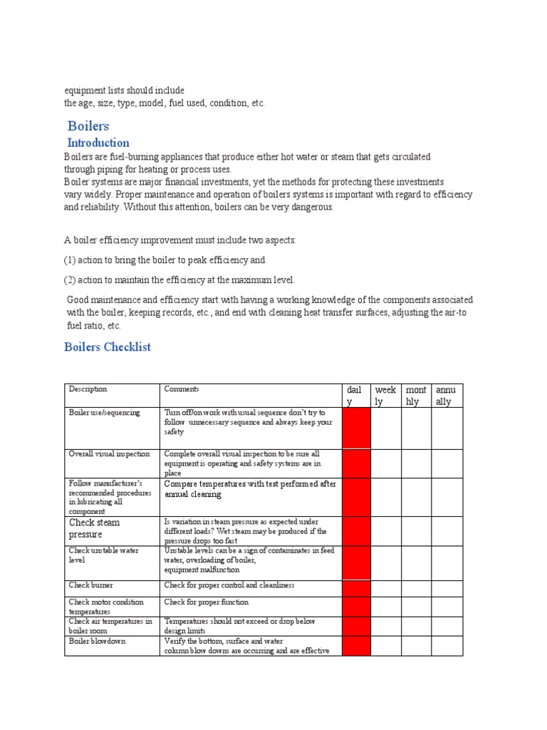 Boiler Check List | PDF | Leak | Boiler