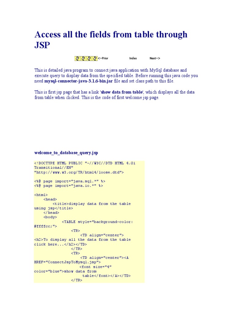 Access All The Fields From Table Through JSP | PDF | Html | Databases