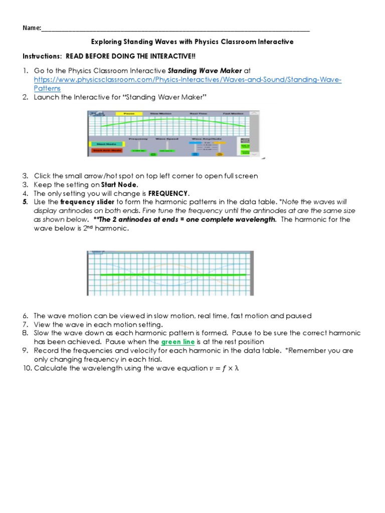 Standing Wave Lab Physics Classroom Interactive | PDF | Wavelength | Waves