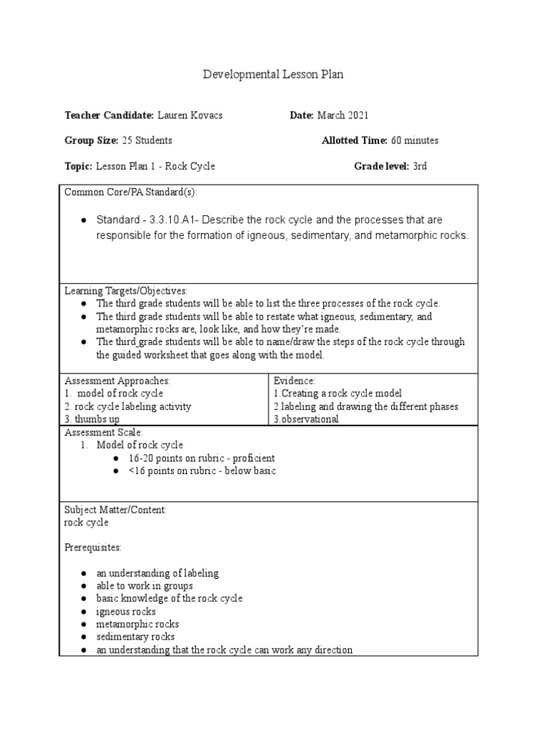 Rock Cycle Lesson Plan-4 | PDF | Rock (Geology) | Magma
