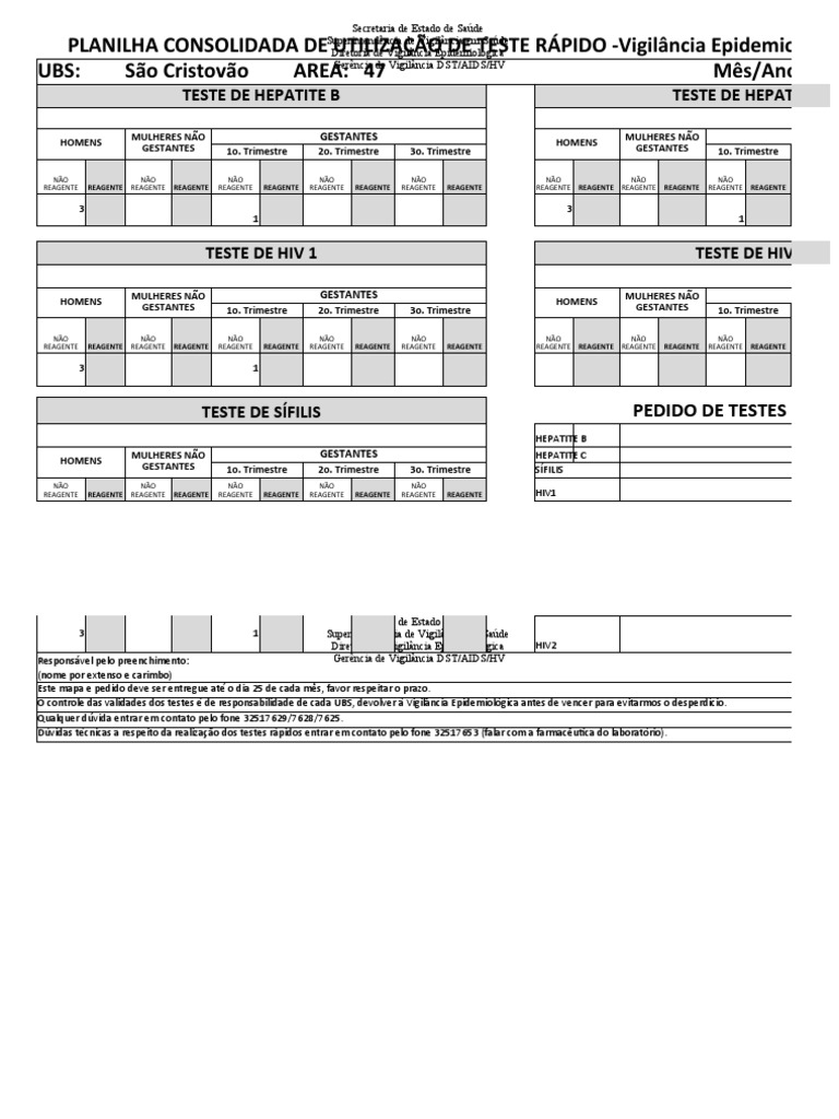 Planilha Teste Rapido | PDF | Microsoft Excel | HIV/AIDS Planilha Teste Rapido | PDF | Microsoft Excel | HIV/AIDS