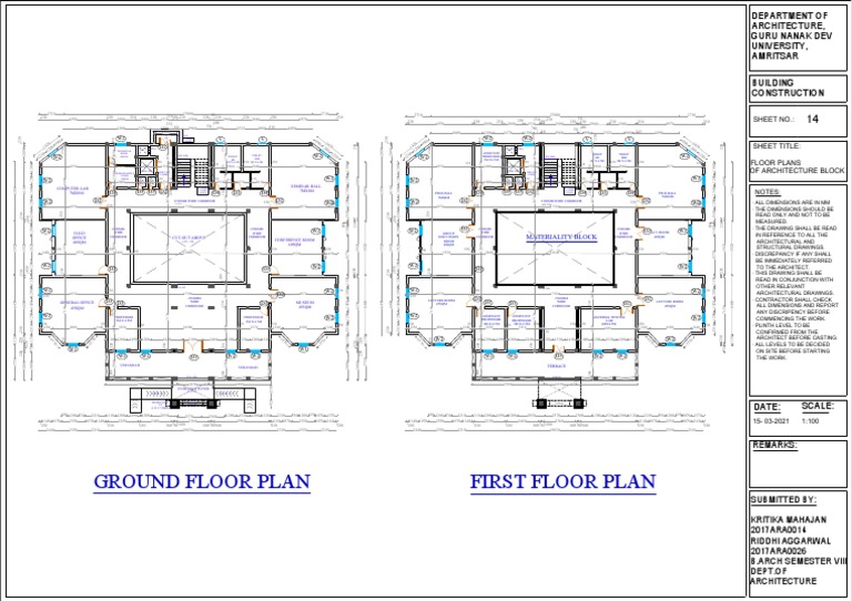 Ground Floor Plan First Floor Plan: Department of Architecture, Guru ...