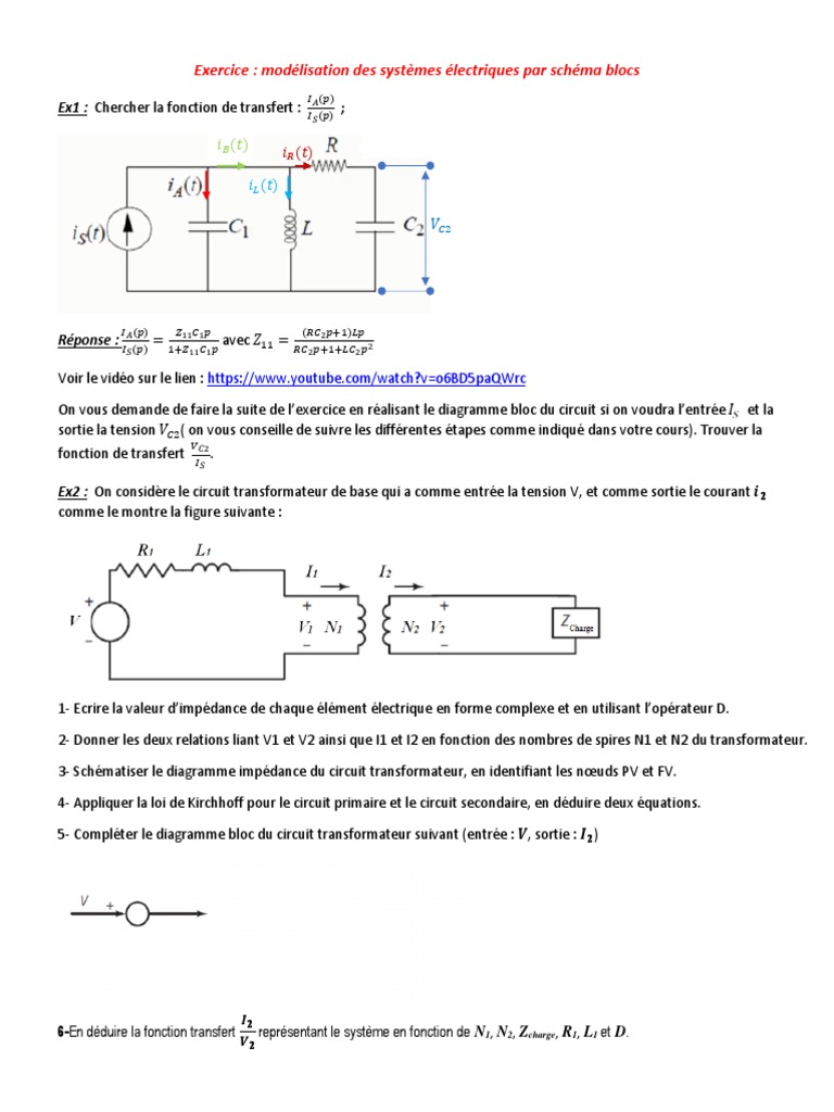TD2 Exercices Modélisation Des Systèmes Électriques Par Schéma Blocs | PDF