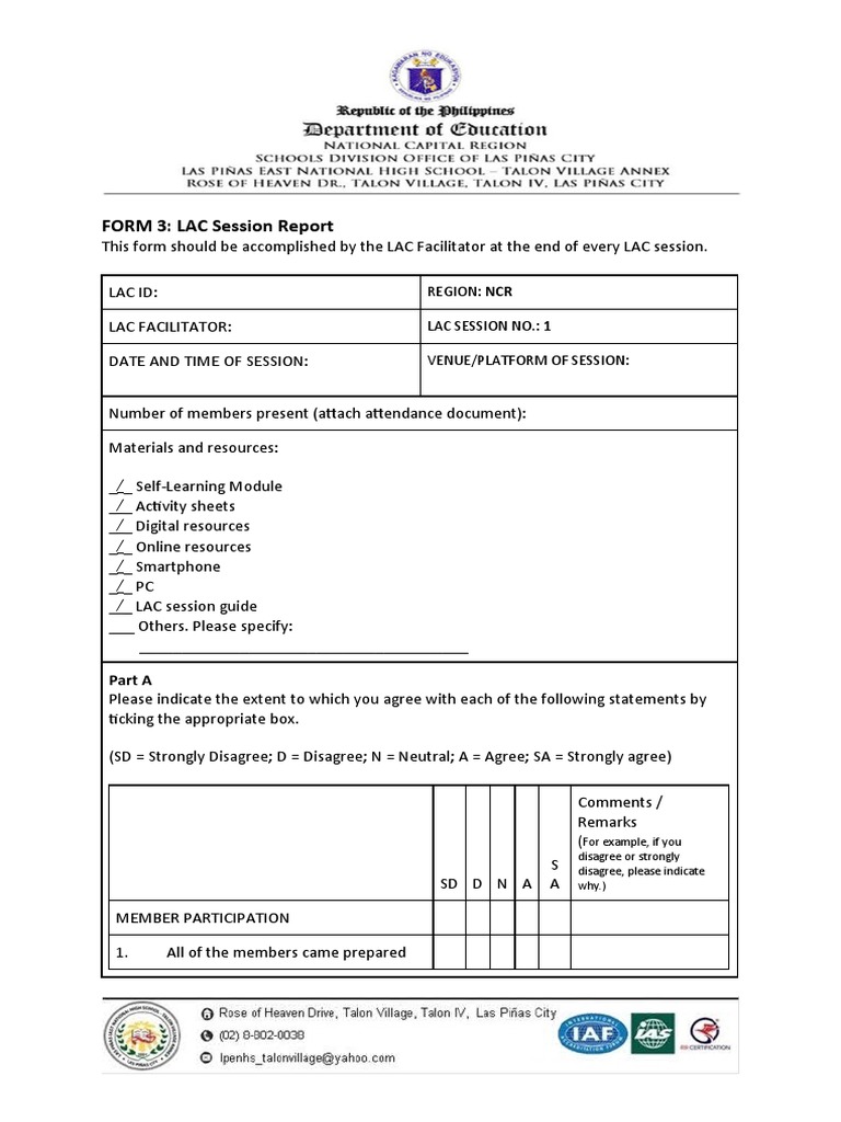 Lac Form 3. Blank | PDF | Pedagogy | Teaching