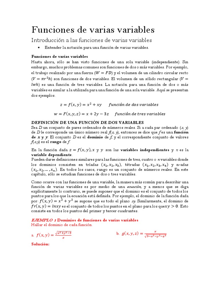 Funciones de Varias Variables | PDF | Derivado | Función (Matemáticas)