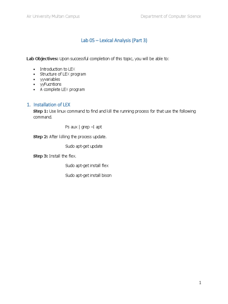 LEX Program Structure and Usage Guide | PDF | C (Programming Language ...