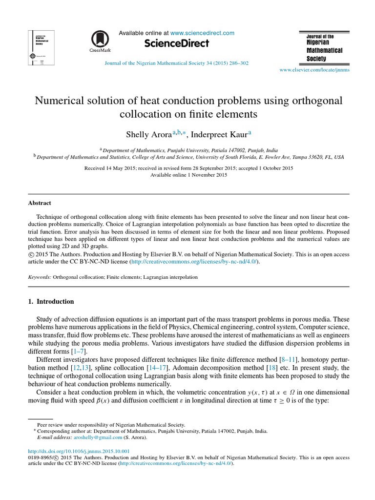 Numerical Solution Of Heat Conduction Problems Using Orthogonal Collocation On Finite Elements