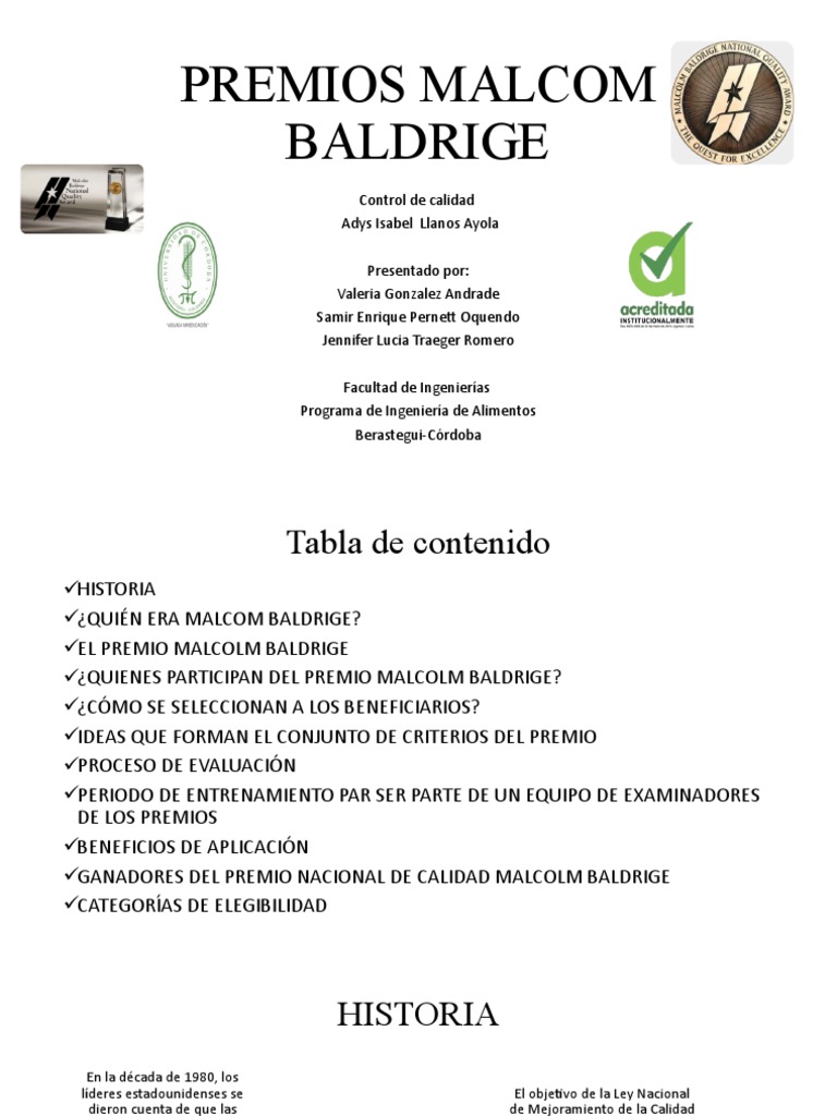 Premios Malcolm Baldrige: Calidad Empresarial | PDF | Liderazgo | Business