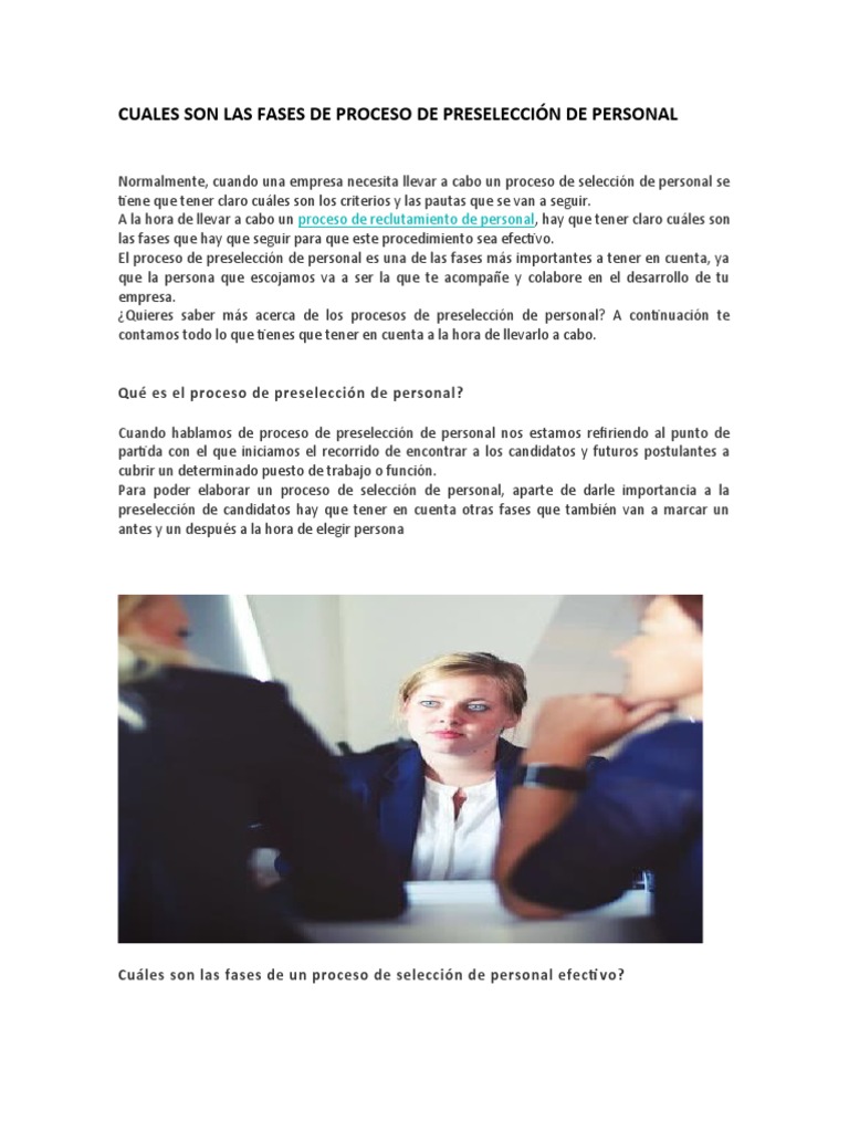 Fases Del Proceso de Preselección de Personal | PDF | Gestión de ...