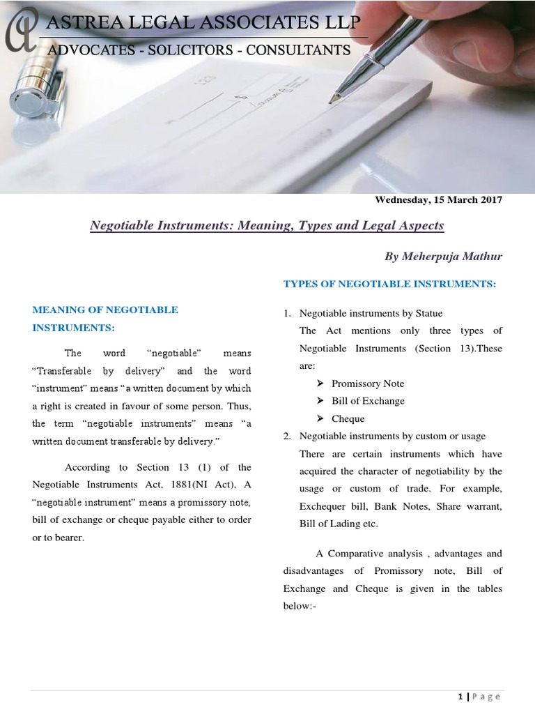 Negotiable Meaning Types and Legal Aspect | Download Free PDF ...