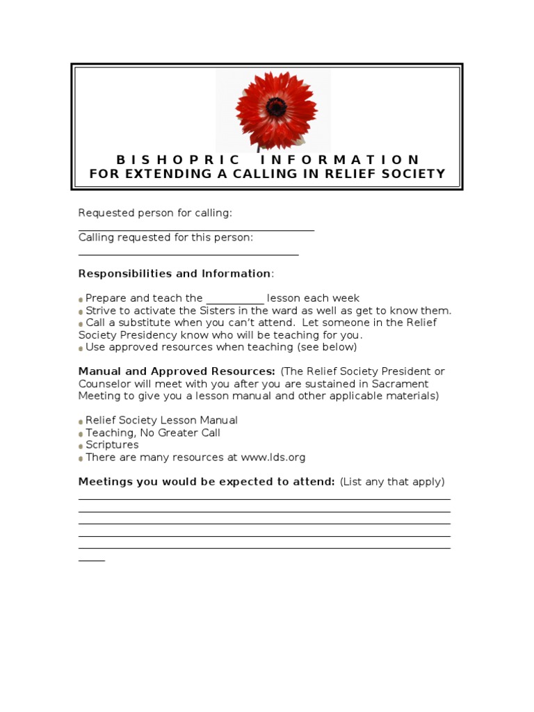 Relief Society Calling Guidelines | PDF
