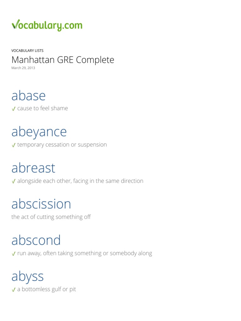 Manhattan GRE Complete - Vocabulary List | PDF