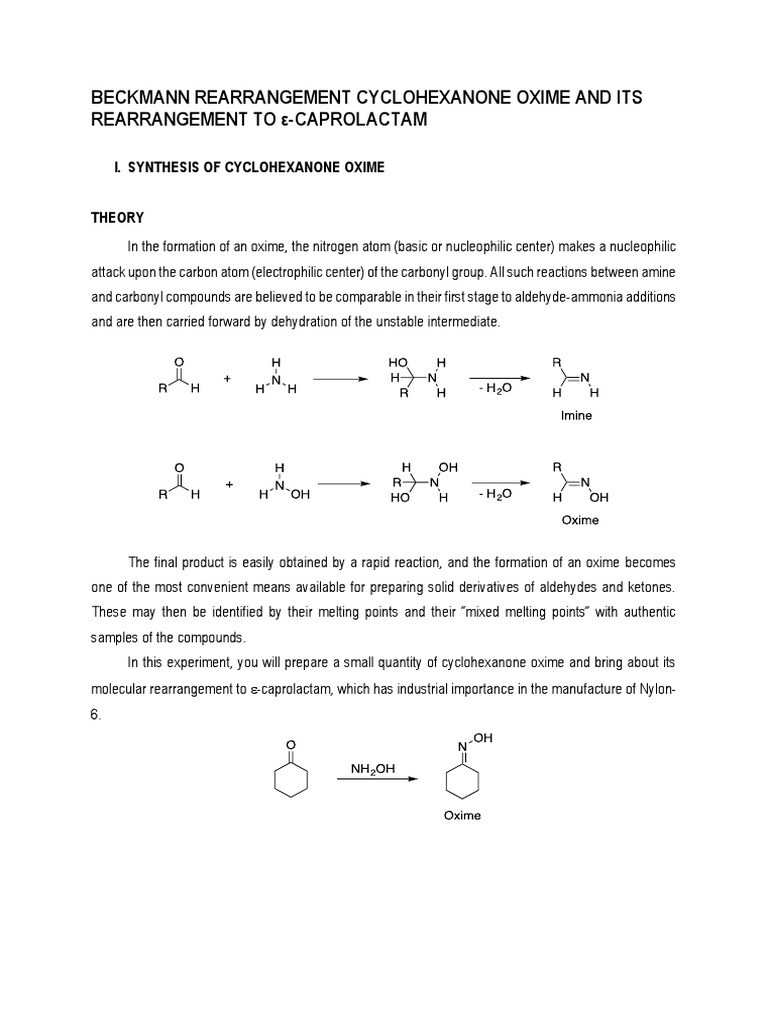 Beckmann Rearrangement Cyclohexanone Oxime and Its Rearrangement to Ε ...