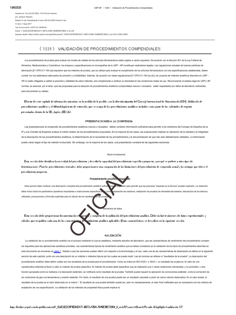 USP-NF 〈1225〉 Validation of Compendial Procedures.en.es | PDF ...