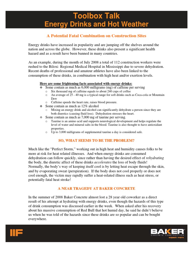 Energy Drinks and Hot Weather | PDF | Dehydration | Electrolyte