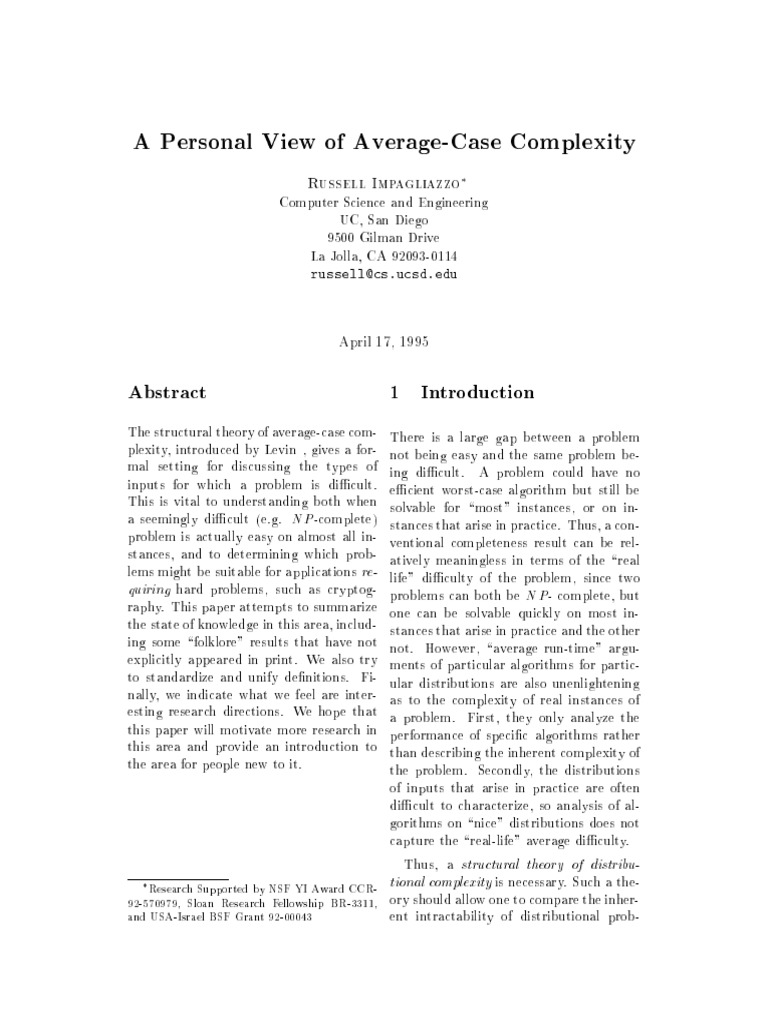 A Personal View of Average-Case Complexity | PDF | Time Complexity | Computational Complexity Theory