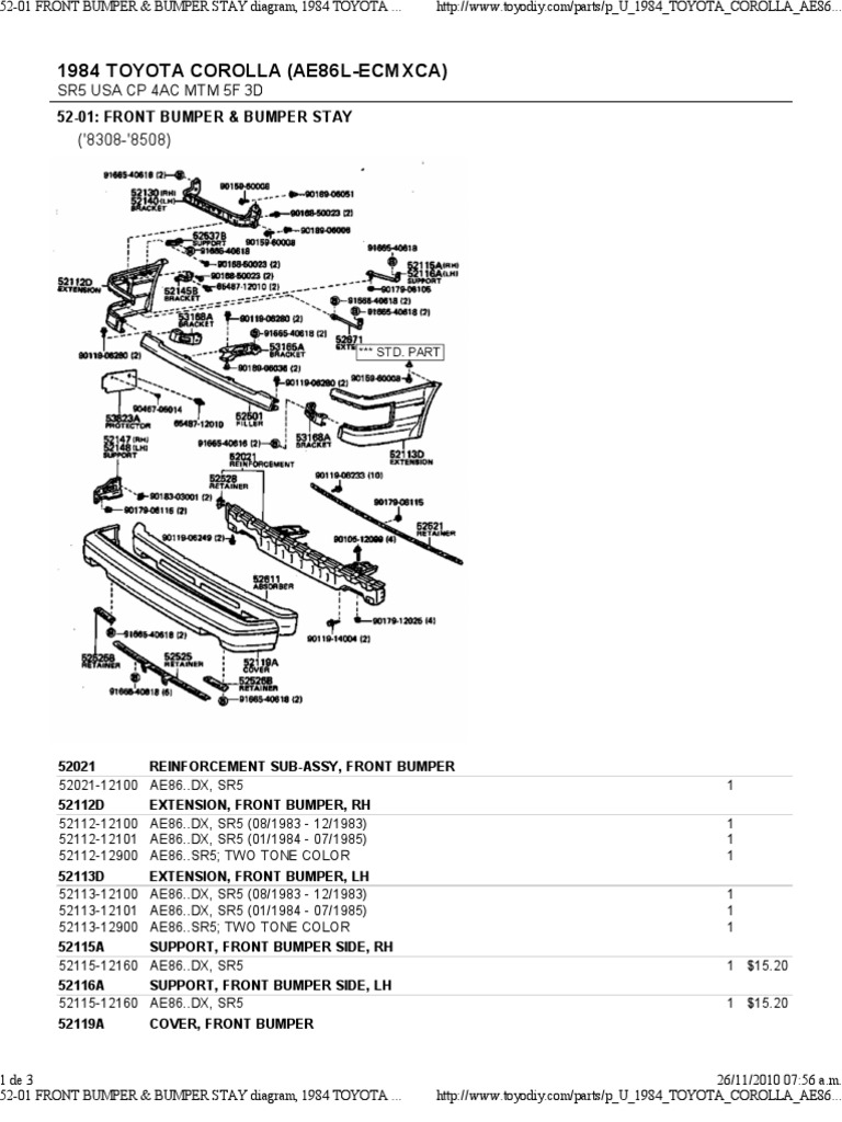 1984 Toyota Corolla Bumper Parts List | PDF | Private Transport ...