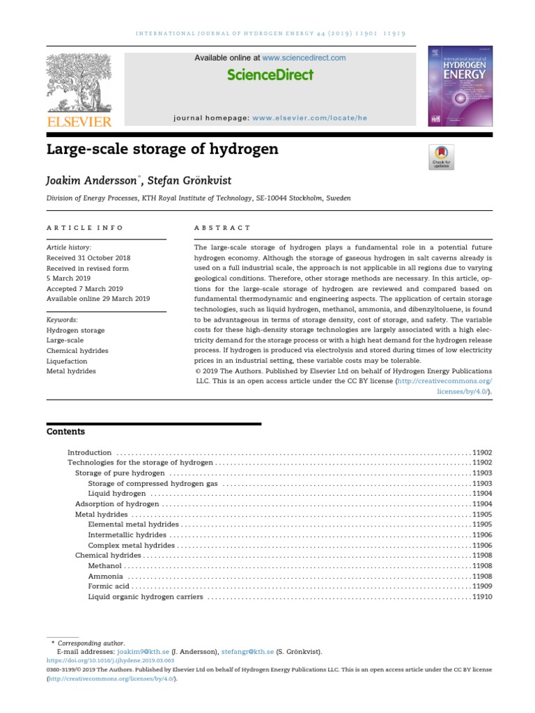 Large-Scale Storage of Hydrogen | PDF | Adsorption | Hydride