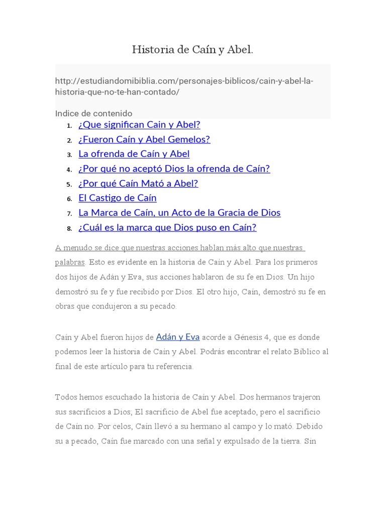 Historia de Caín y Abel: Resumen y Análisis | PDF | Adán y Eva | Pecado
