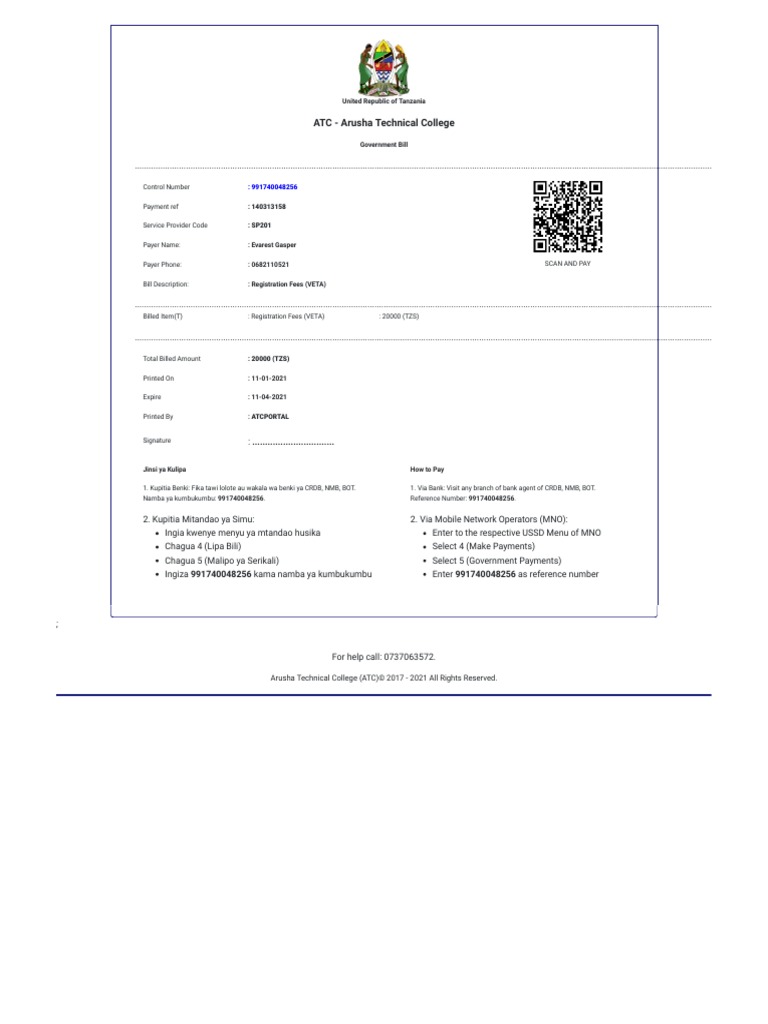 ATC GePG Payment Portal | Download Free PDF | Services (Economics ...