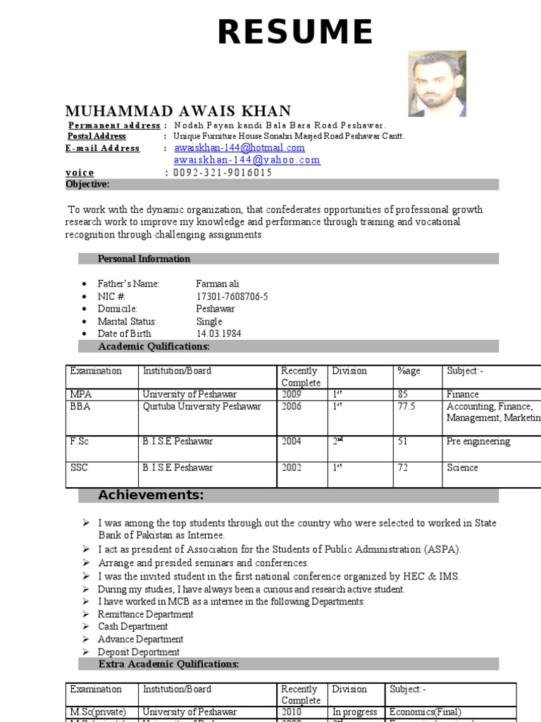 Awais CV | PDF | Academia | Behavior Modification