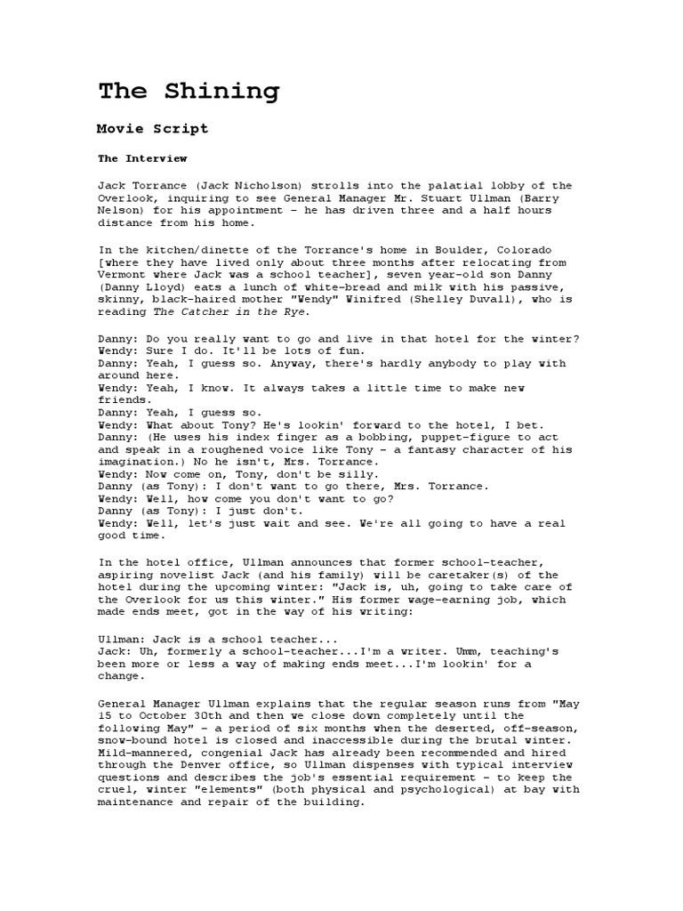 The Shining: Movie Script | PDF | Beverages