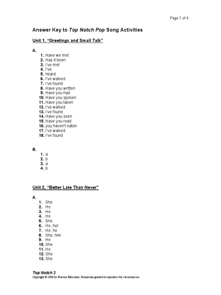 Answer Key Song Activities | PDF | Paintings