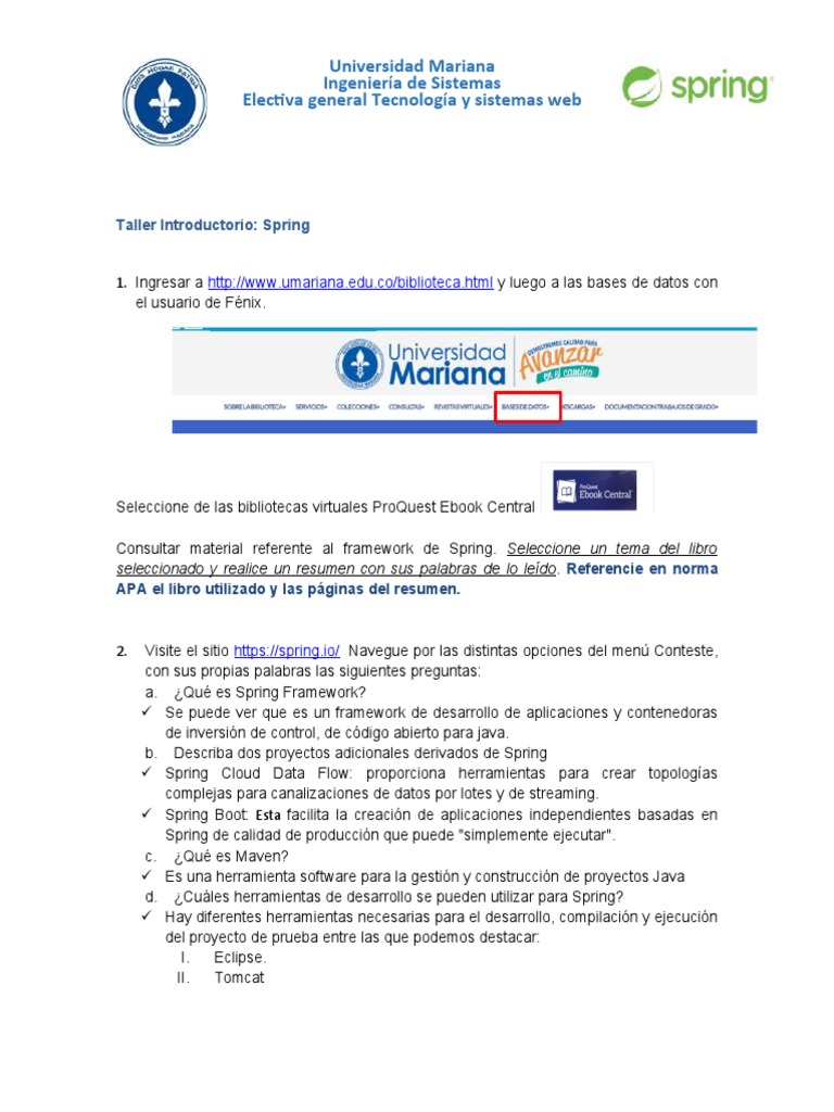 Taller 01 Spring | PDF | Spring Framework | Mapeo Relacional de Objetos
