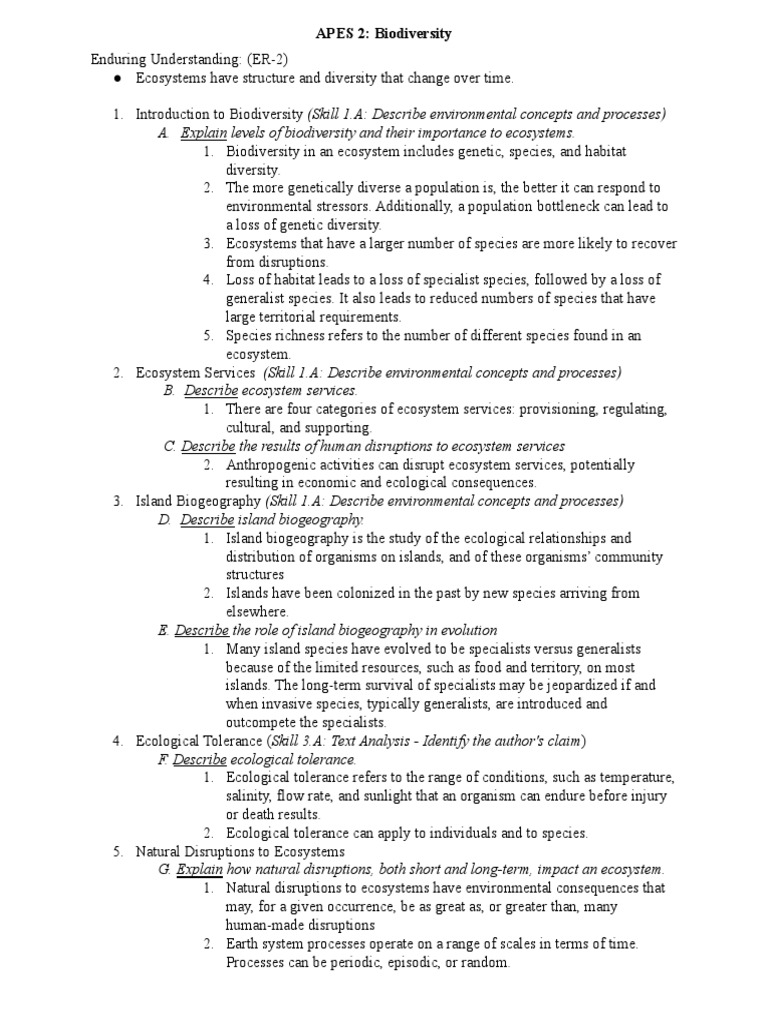 Apes U2 Outline Biodiversity | PDF | Biodiversity | Ecology