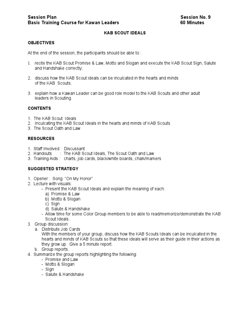 Session Plan Session No. 9 Basic Training Course For Kawan Leaders 60 ...