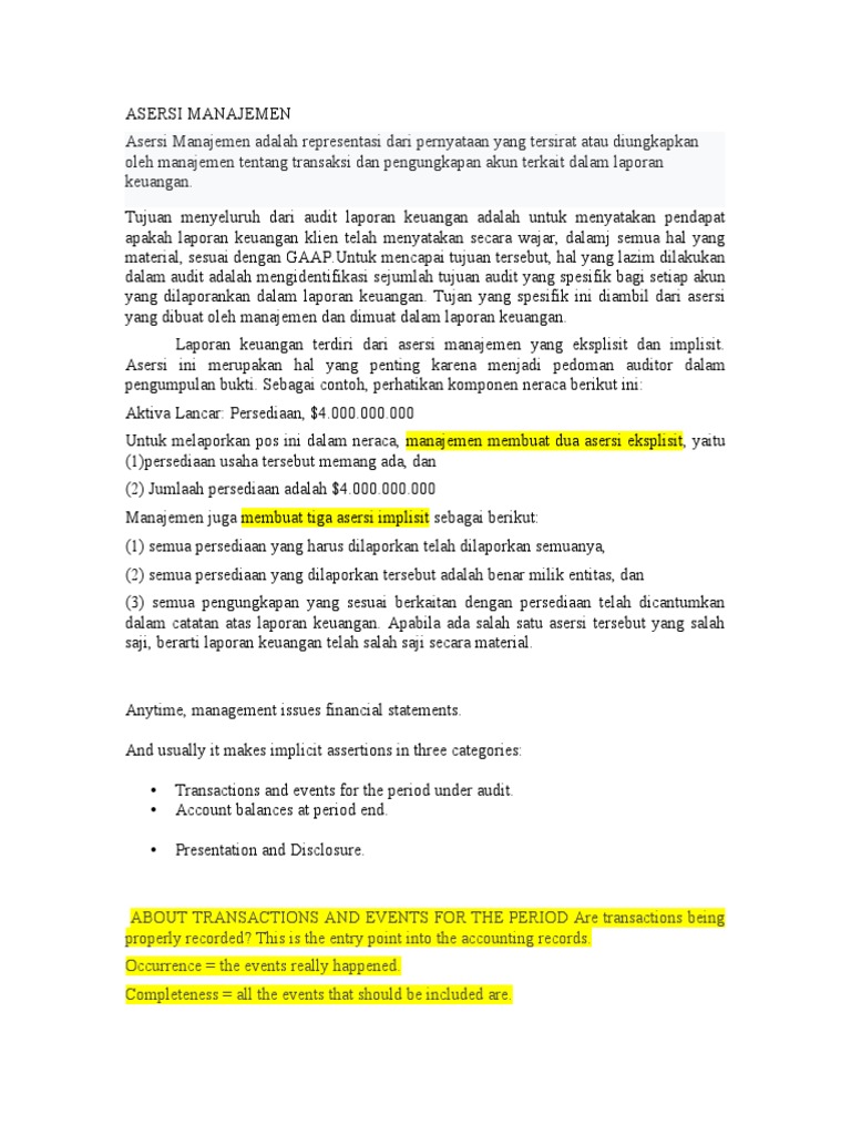 Asersi Manajemen | PDF