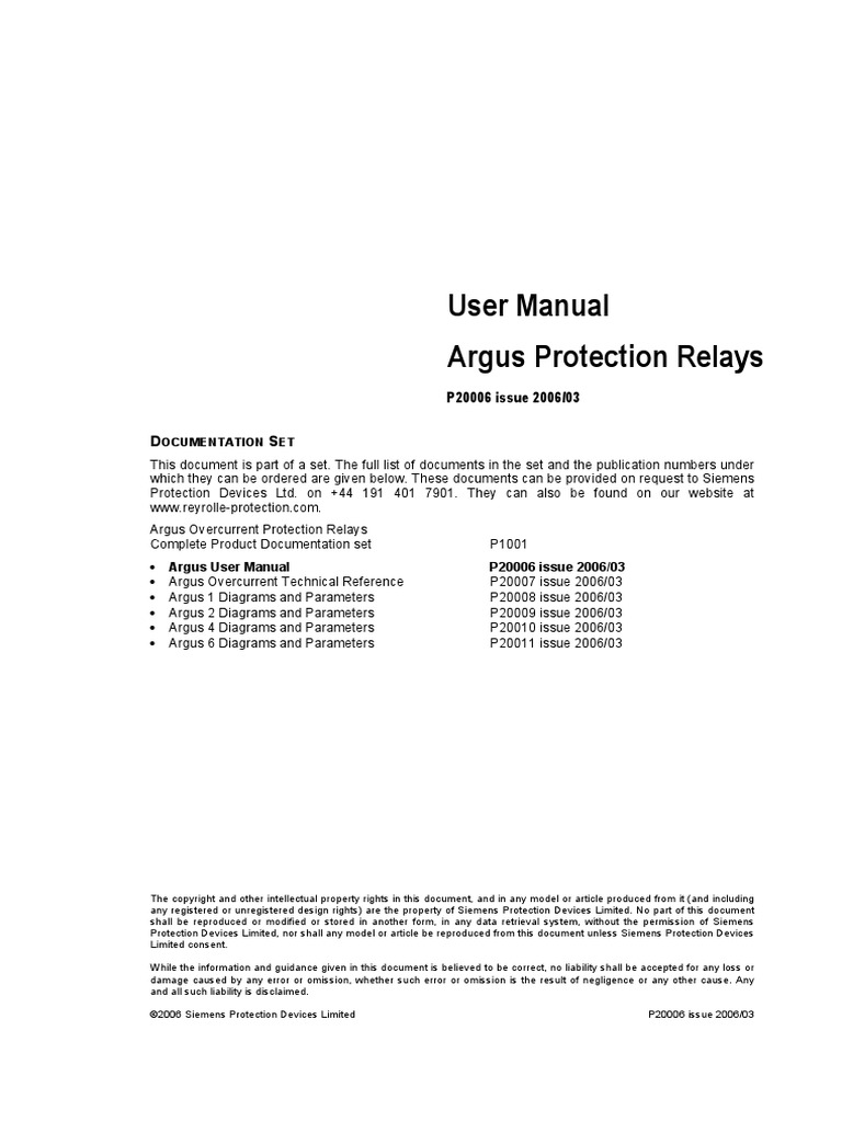 User Manual Argus Protection Relays: P20006 Issue 2006/03 | PDF | Relay | Input/Output