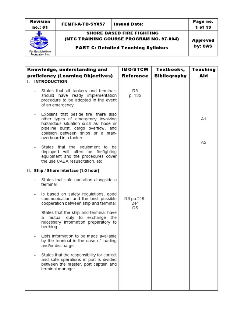 PART C: Detailed Teaching Syllabus: Far East Maritime Foundation Inc ...